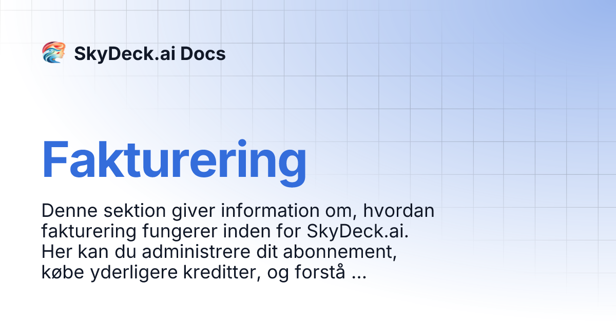 Fakturering | SkyDeck.ai Docs