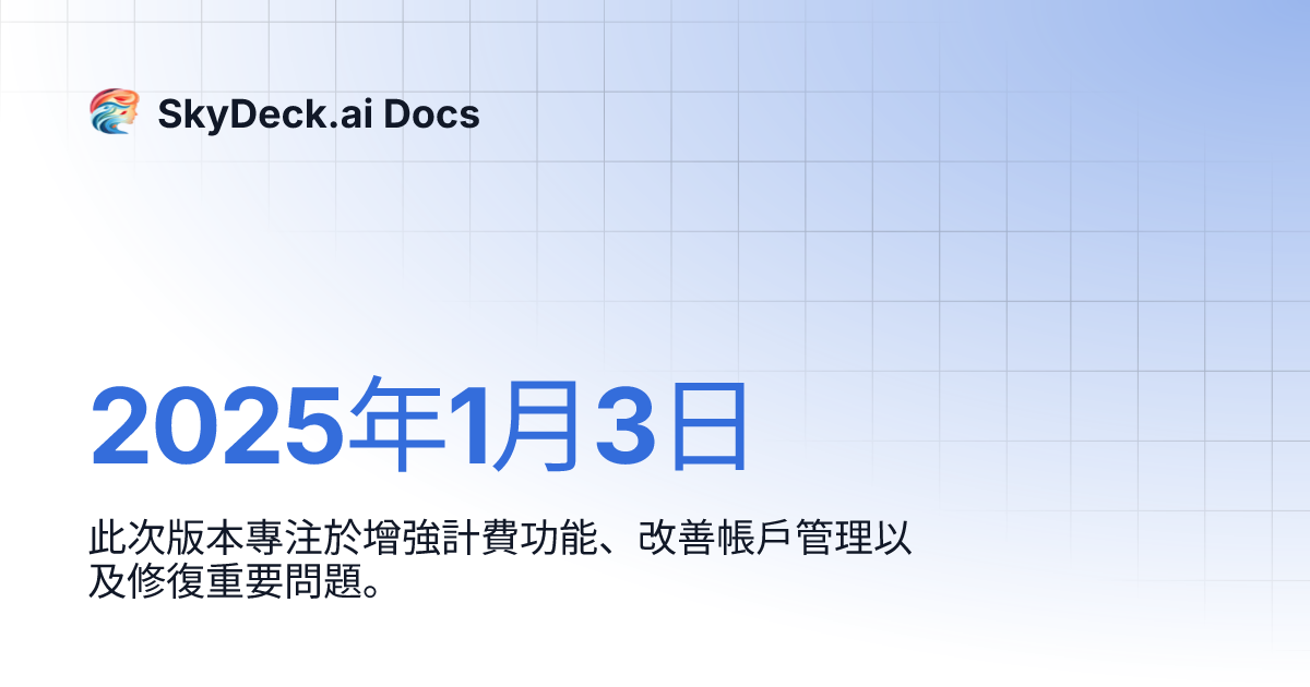 2025年1月3日 | SkyDeck.ai Docs