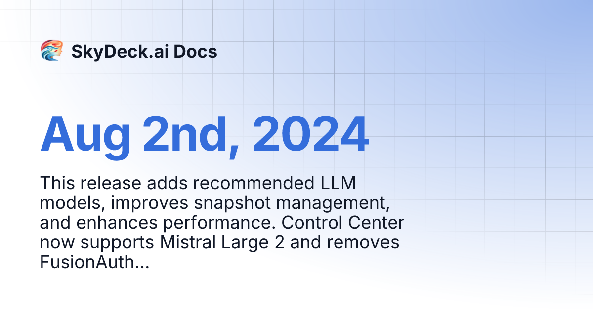Aug 2nd, 2024 | SkyDeck.ai Docs